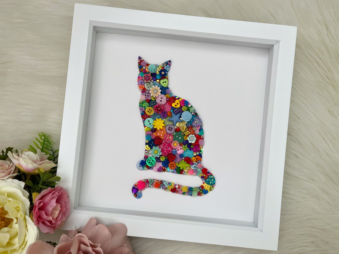 Cat Button Art Picture Unique Wall Art Home Decor Cat Lover - Etsy