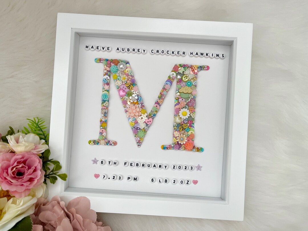 Initial Button Art, New Baby Personalised Keepsake, Nursery Decor ...