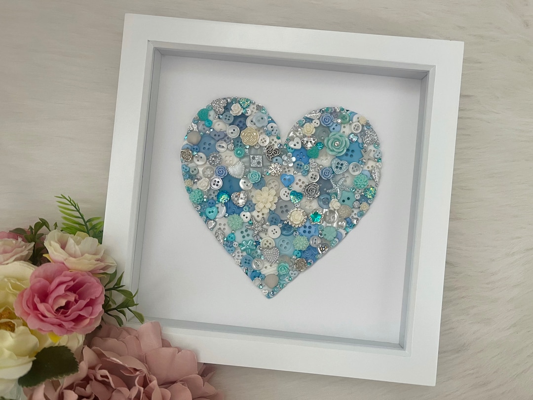 Love Heart Button Art Picture, Customisable Any Colour, Unique Wall Art ...