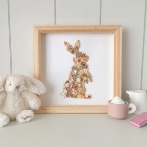 Bunny Rabbit Button Art, Woodland Nursery Decor, Home Decor, Bunny ...