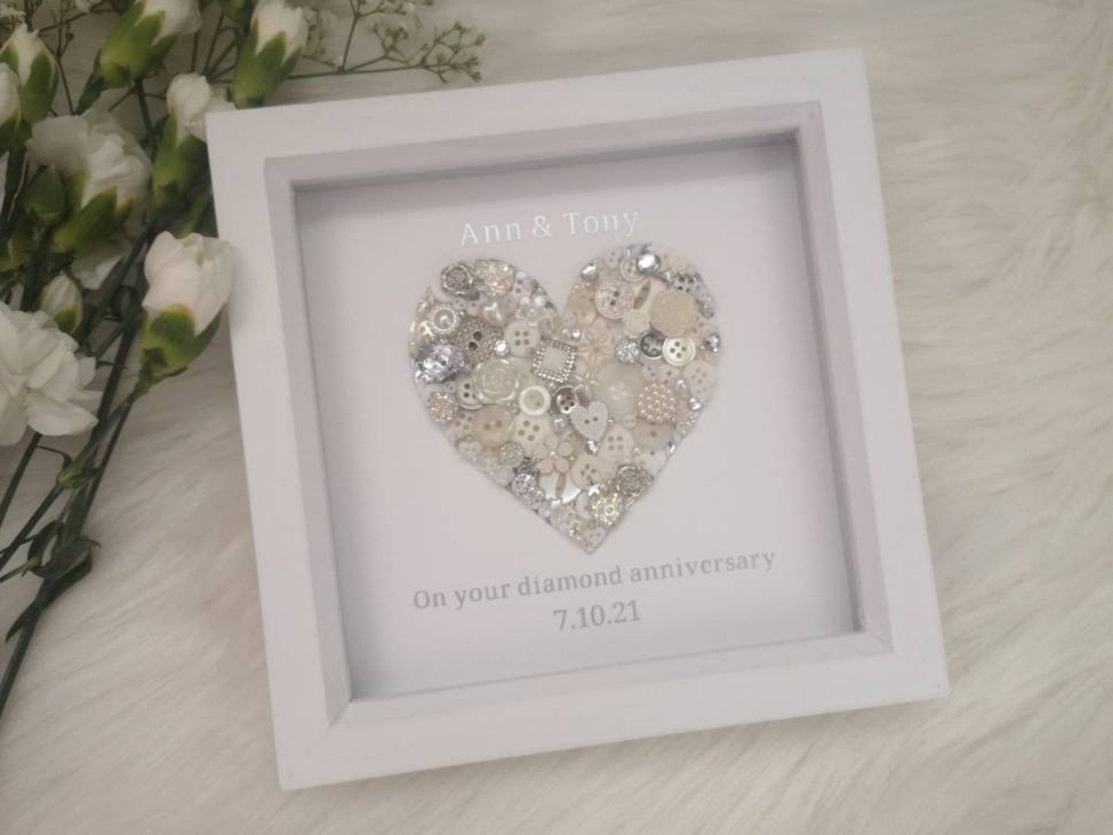 Heart Button Art Picture Diamond Wedding Anniversary Golden - Etsy