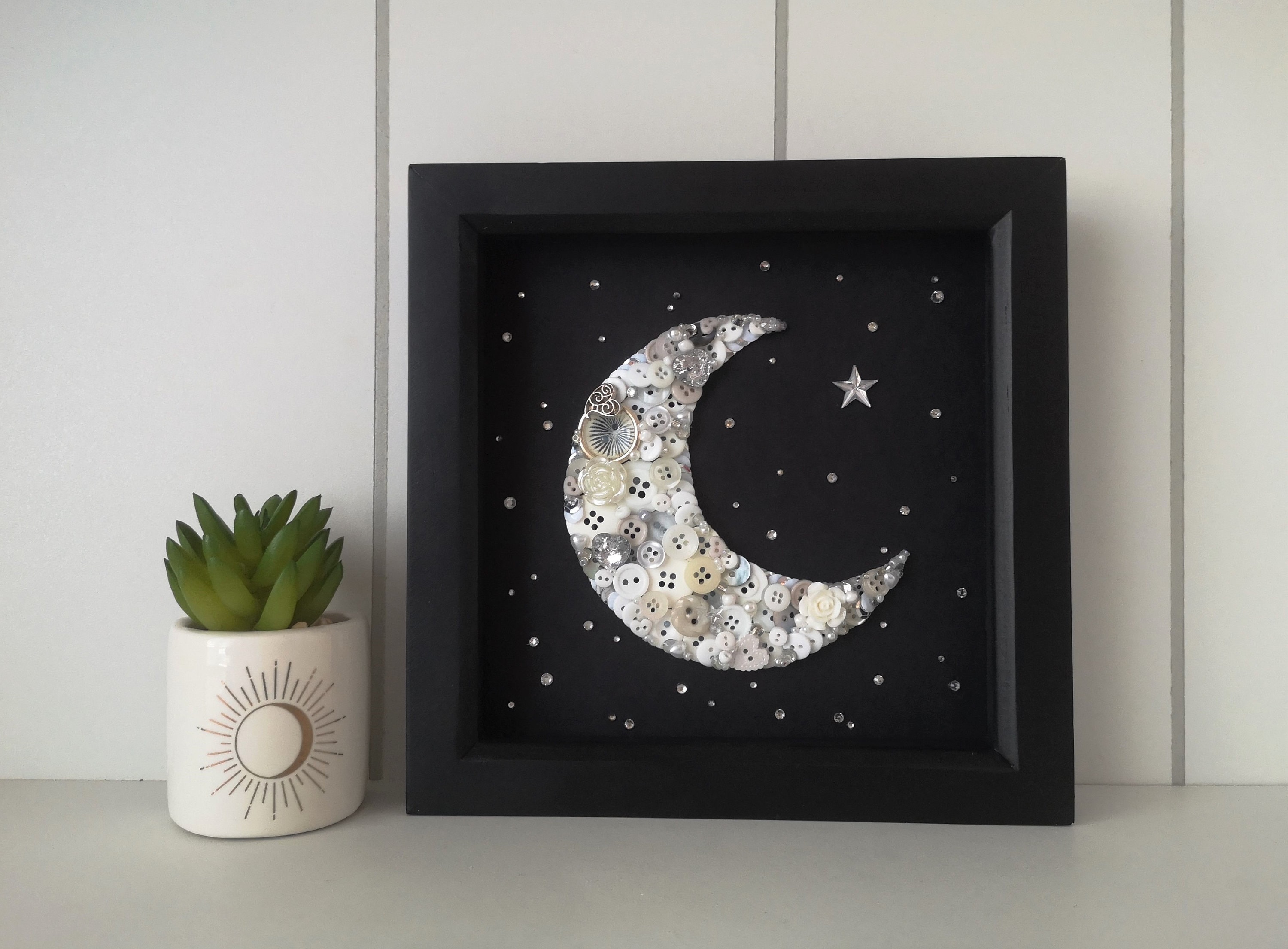 Button Moon Art Picture. Mini Button Moon Space Art | Etsy