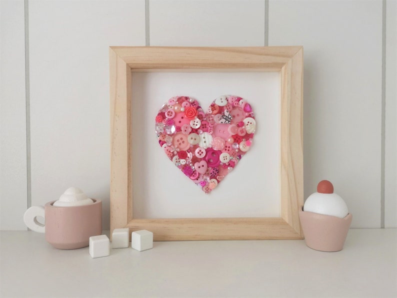 Love Heart Button Art Picture Personalised Gifts Home Decor - Etsy