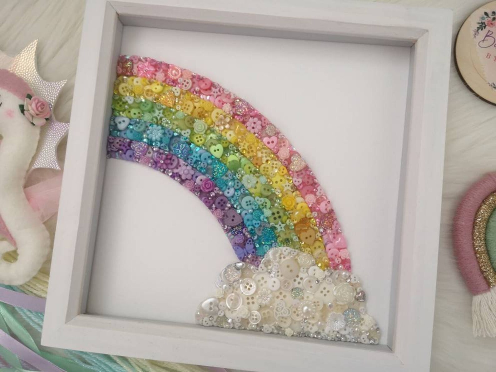 Button Art Picture Rainbow Art Home Decor Pastel Rainbow - Etsy