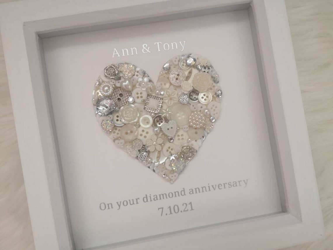 Heart Button Art Picture Diamond Wedding Anniversary Home - Etsy