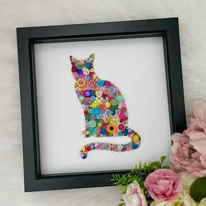 Cat Button Art Picture, Unique Wall Art, Home Decor, Cat Lover Gift ...