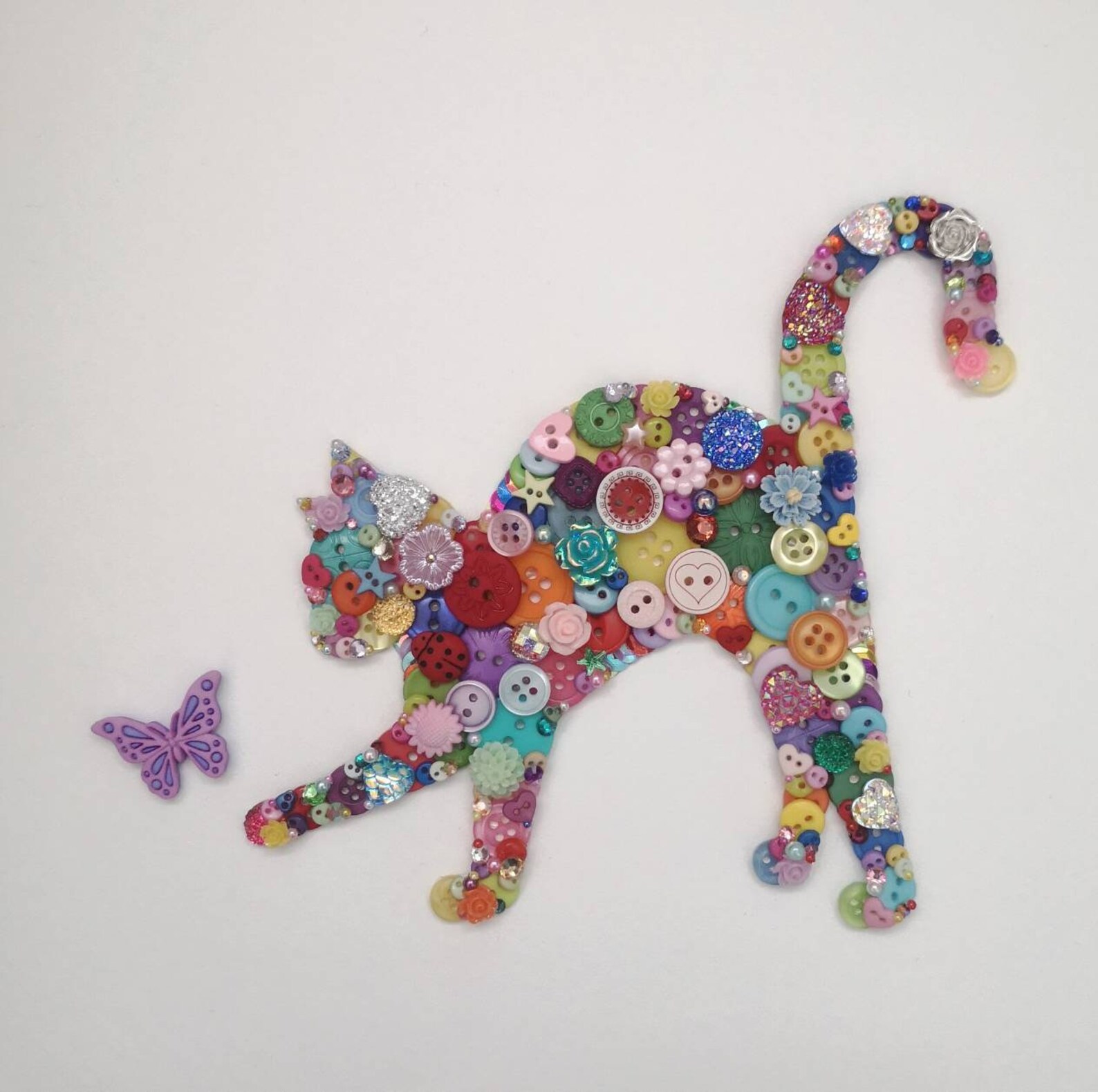 Cat Butterfly Button Art Picture Home Decor Nursery Decor - Etsy
