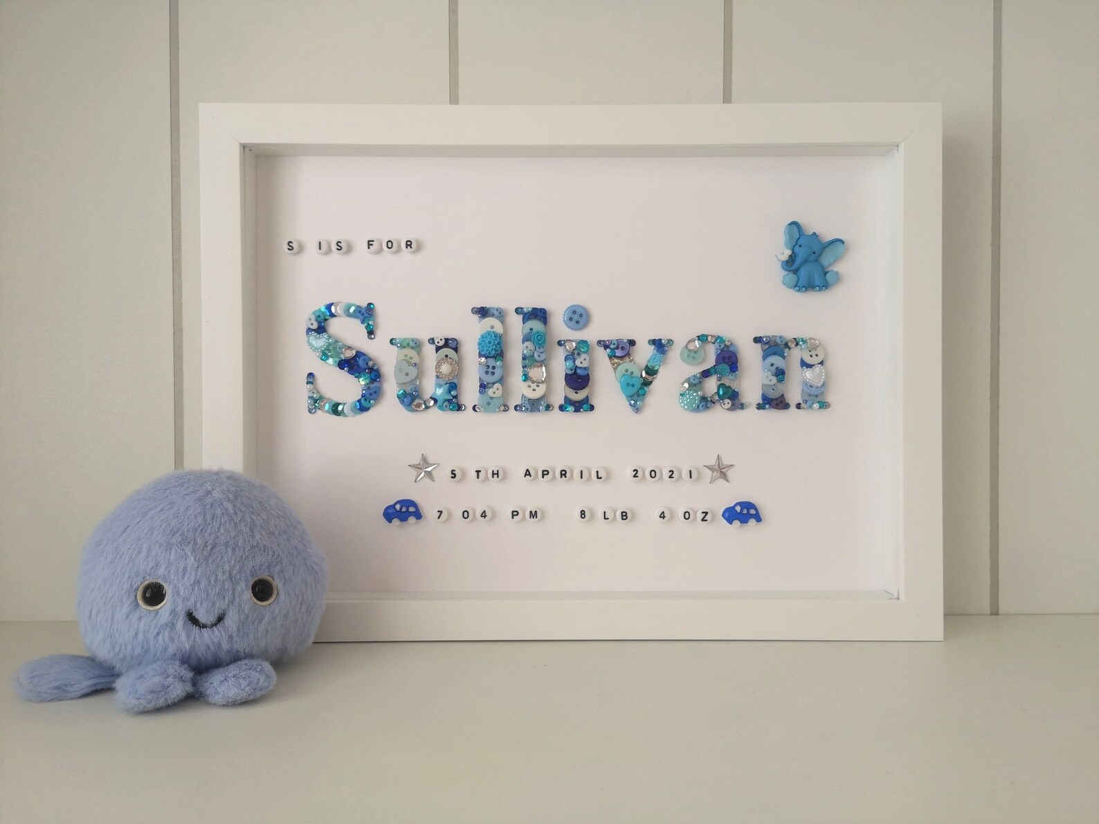 Personalised Name Frame Button Art Baby Boys Nursery Decor | Etsy