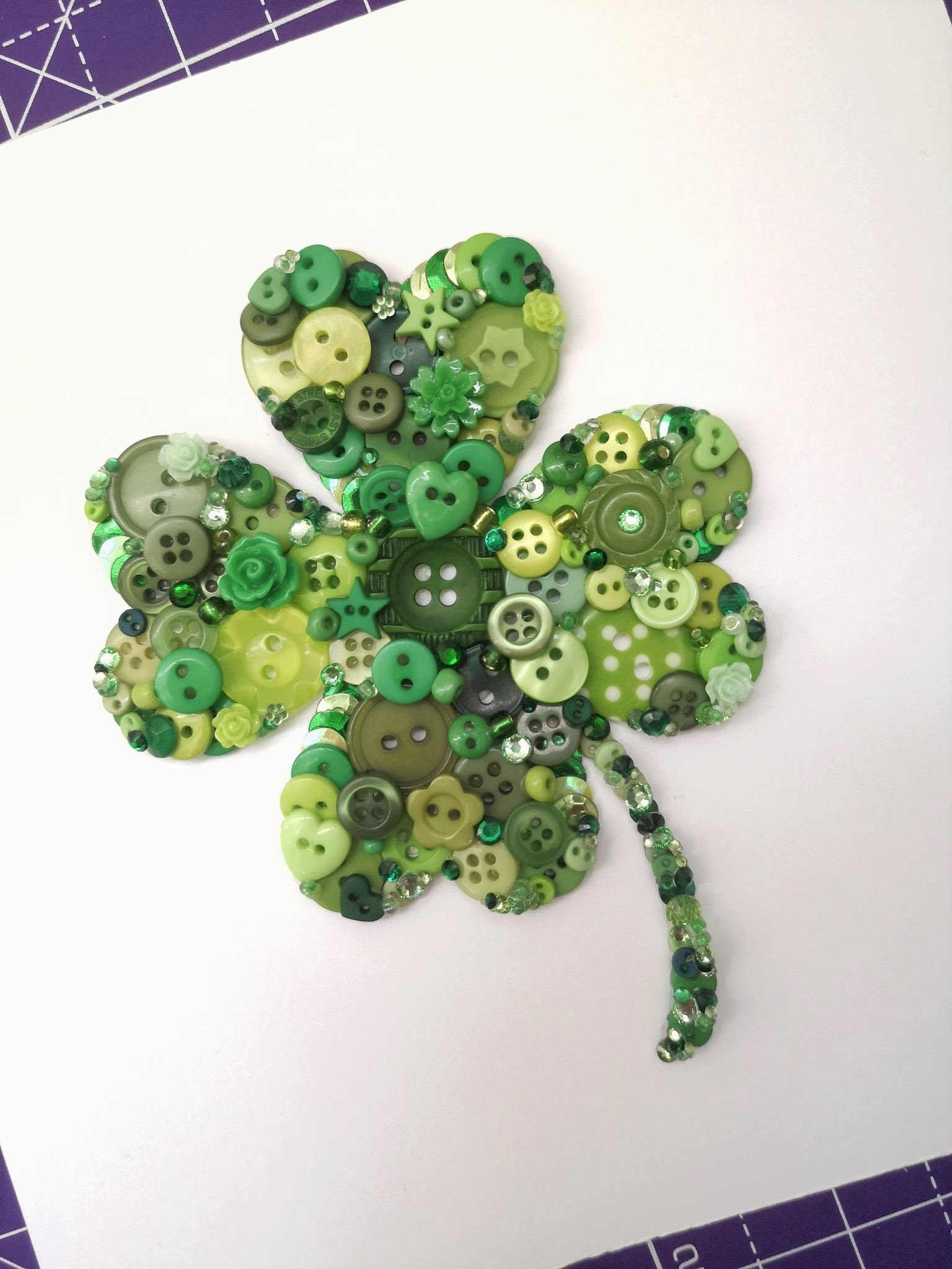 Button Art Shamrock Picture Four Leaf Clover Lucky Irish | Etsy