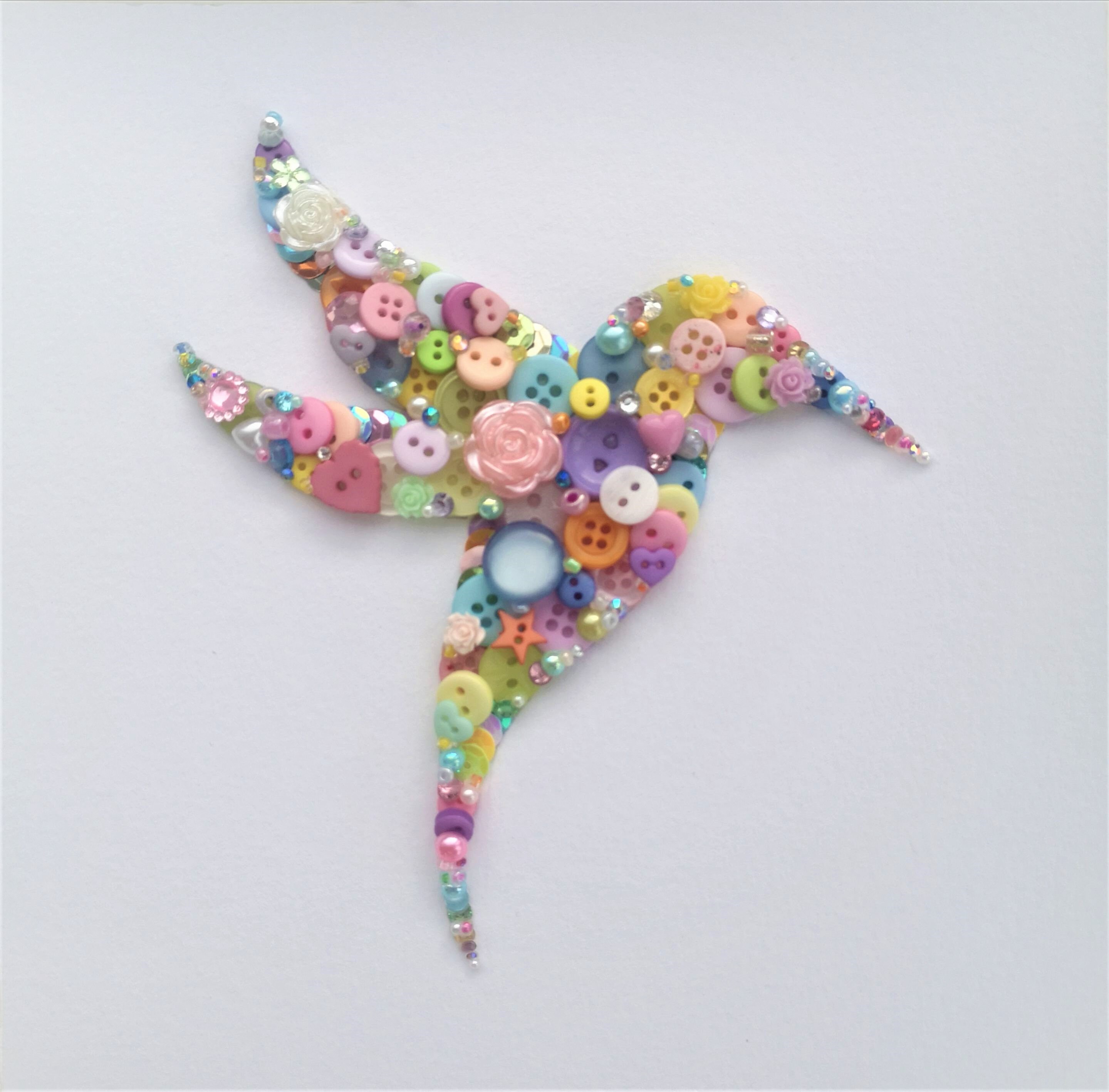 Hummingbird Button Art Picture Home and Nursery Decor Wall | Etsy