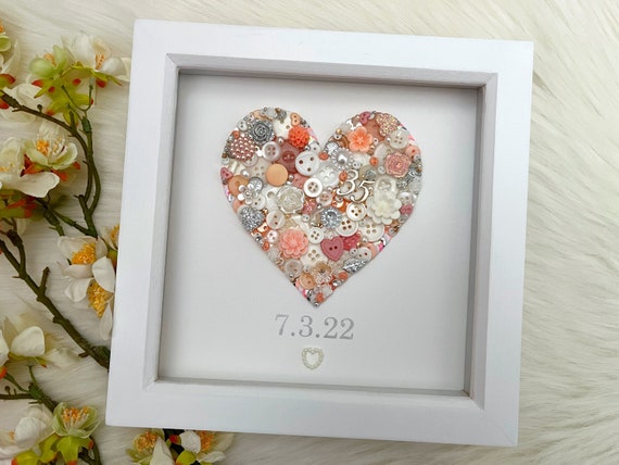 Coral Anniversary Heart Button Art Home Decor Personalised | Etsy