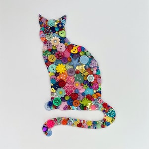 Cat Button Art Picture, Unique Wall Art, Home Decor, Cat Lover Gift ...