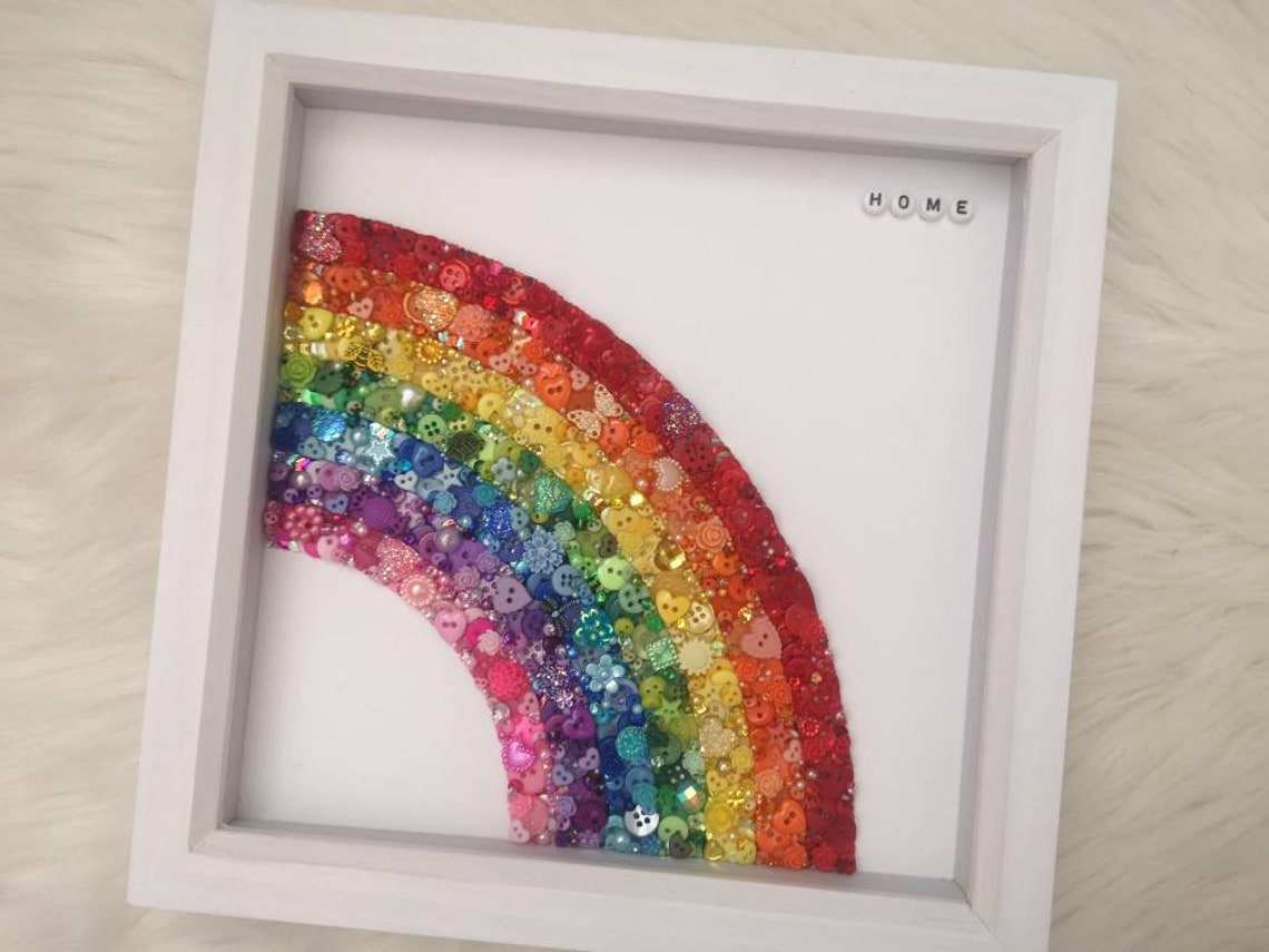 Rainbow Button Art Picture Home Decor Rainbow Nursery Decor - Etsy