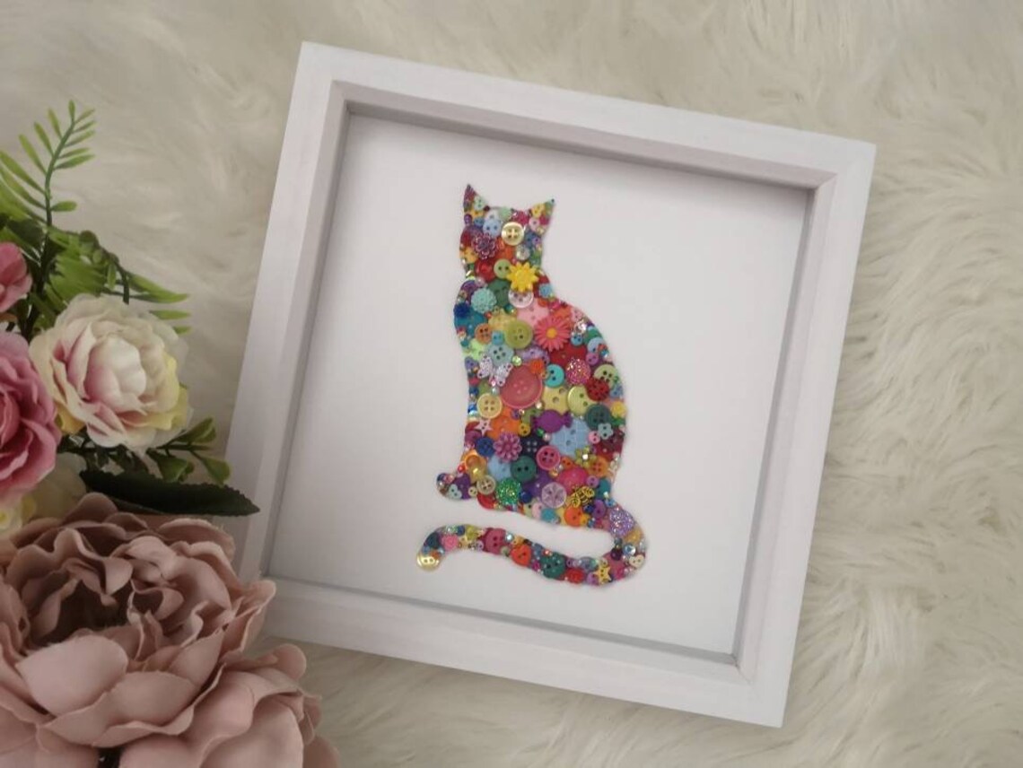 Cat Button Art Picture Unique Wall Art Home Decor Cat Lover - Etsy