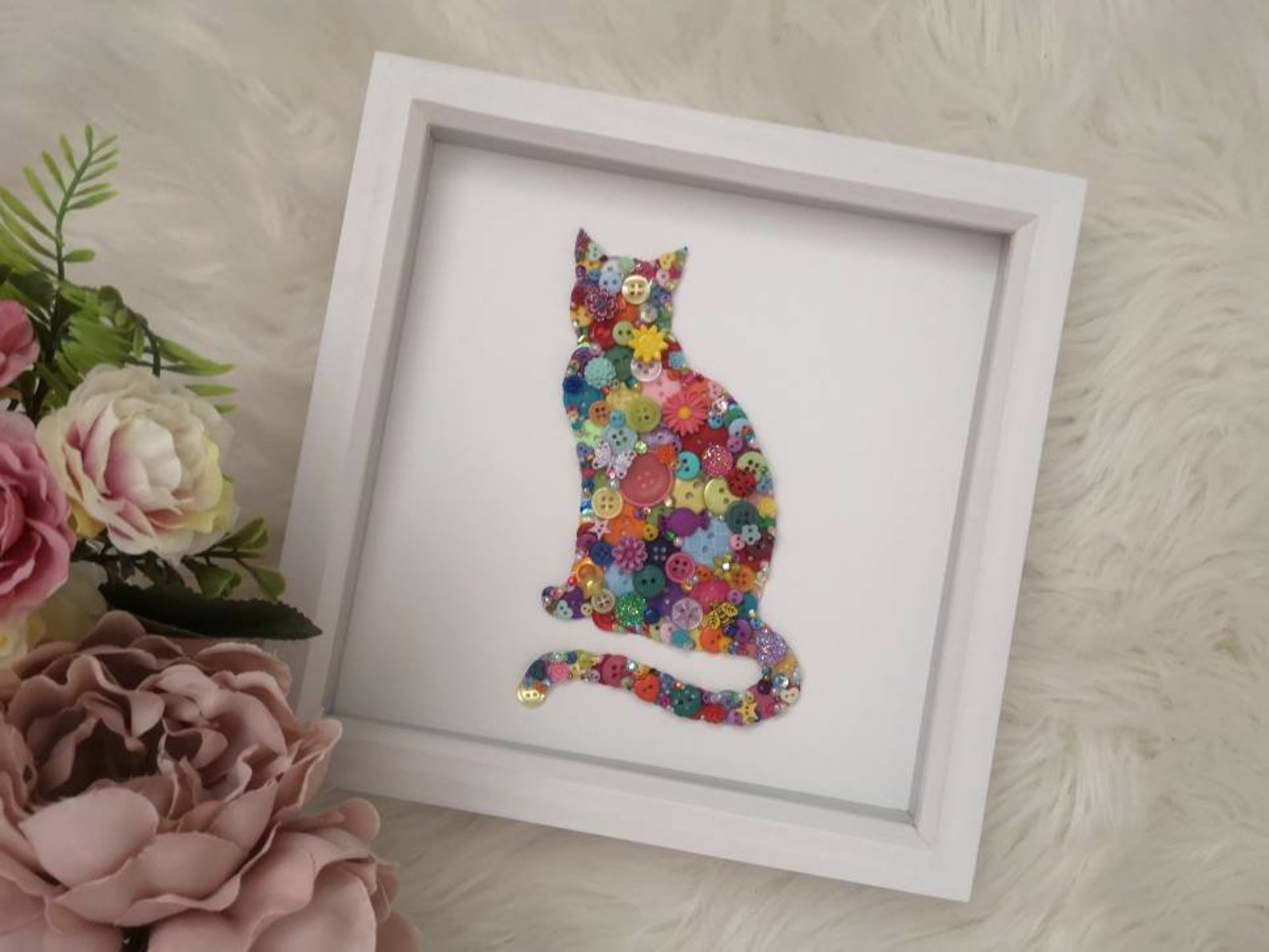 Cat Button Art Picture Unique Wall Art Home Decor Cat Lover - Etsy