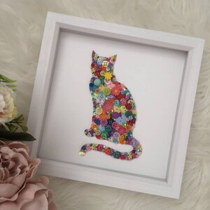 Cat Button Art Picture, Unique Wall Art, Home Decor, Cat Lover Gift ...