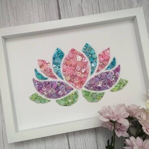 Button Art Picture, Lotus Flower Art, Home Decor, Personalised Gifts ...