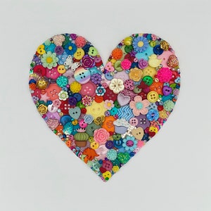 Rainbow Love Heart Button Art Picture, Unique Wall Art, Home Decor ...