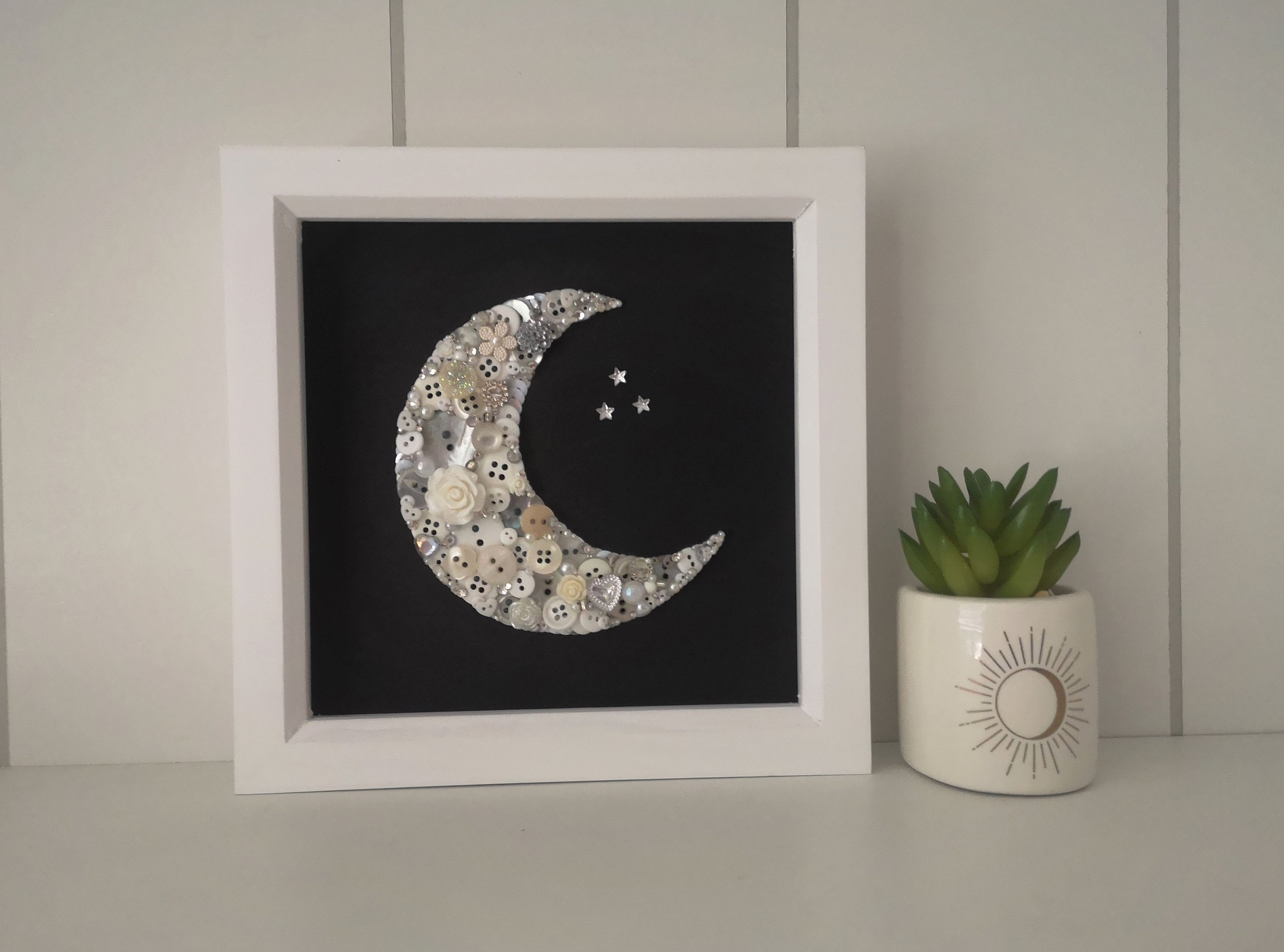 Button Moon Art Picture. Mini Button Moon Space Art | Etsy