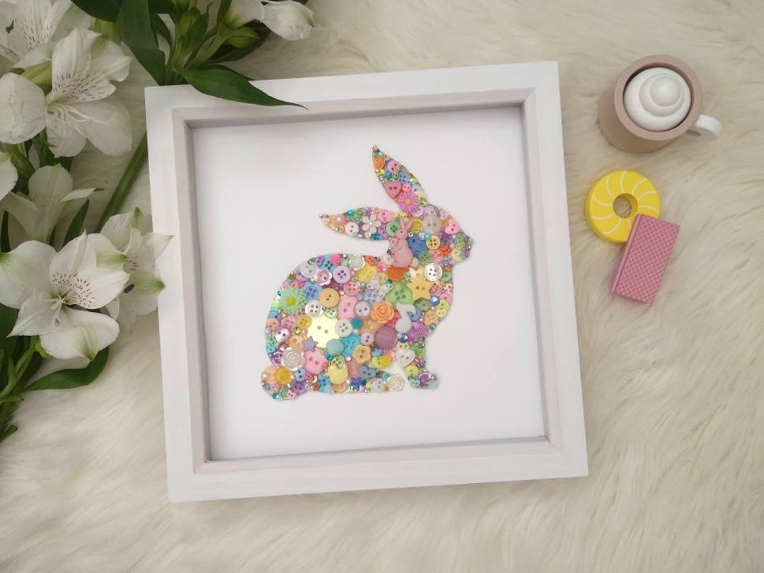 Bunny Rabbit Button Art, Woodland Nursery Decor, Home Decor, Bunny ...