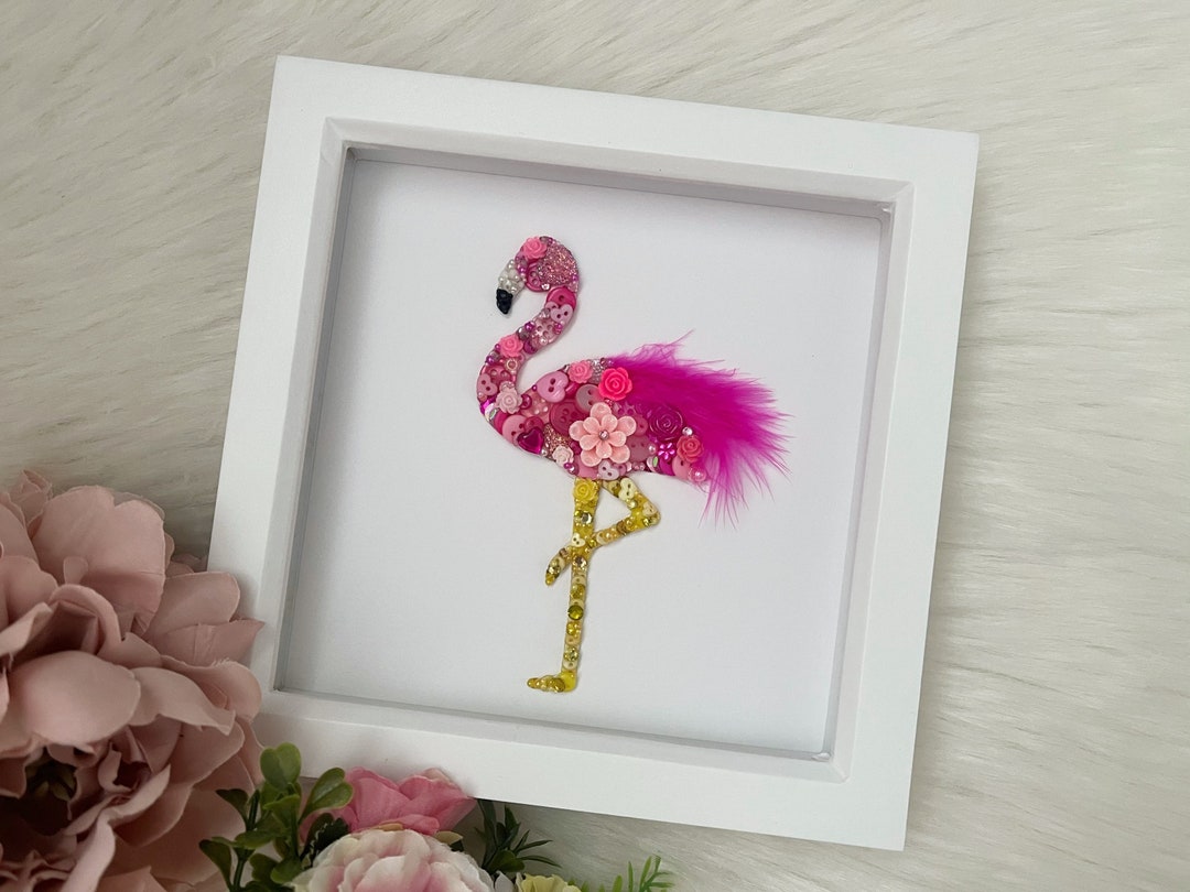 Flamingo Art, Button Art Picture, Flamingo Gifts, Home Decor, Nursery ...