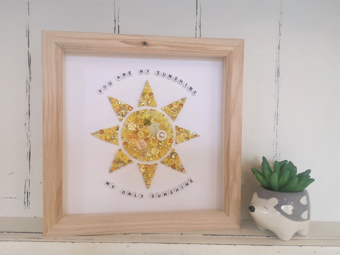 Button Art Picture Sunshine Nursery Decor Sun Art | Etsy