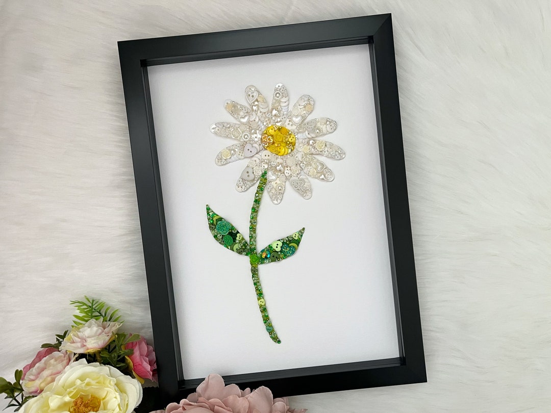 Daisy Button Art Picture, Bespoke Wall Art, Home Decor, Personalised ...