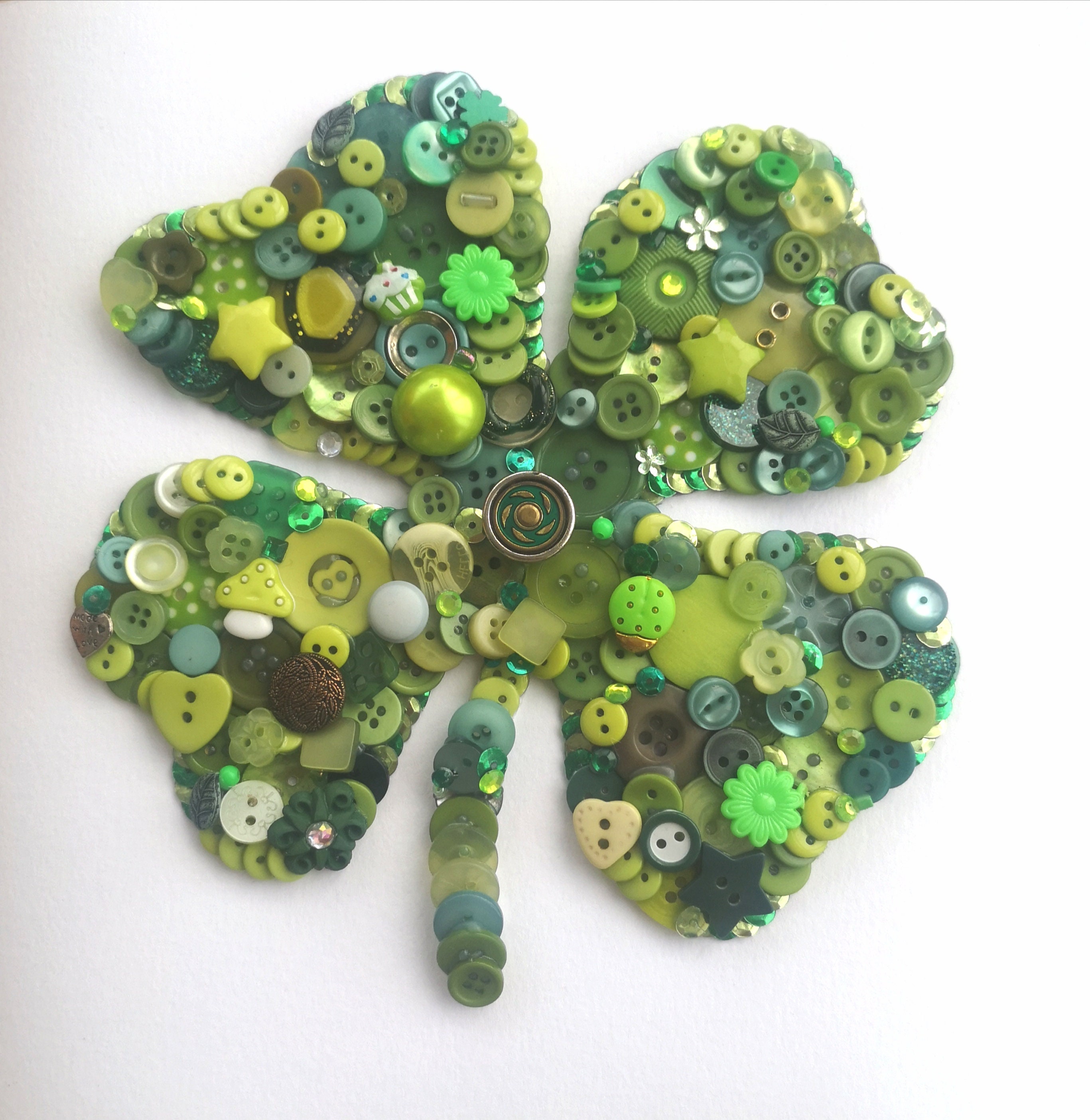 Button Art Shamrock Picture Four Leaf Clover Lucky Irish | Etsy