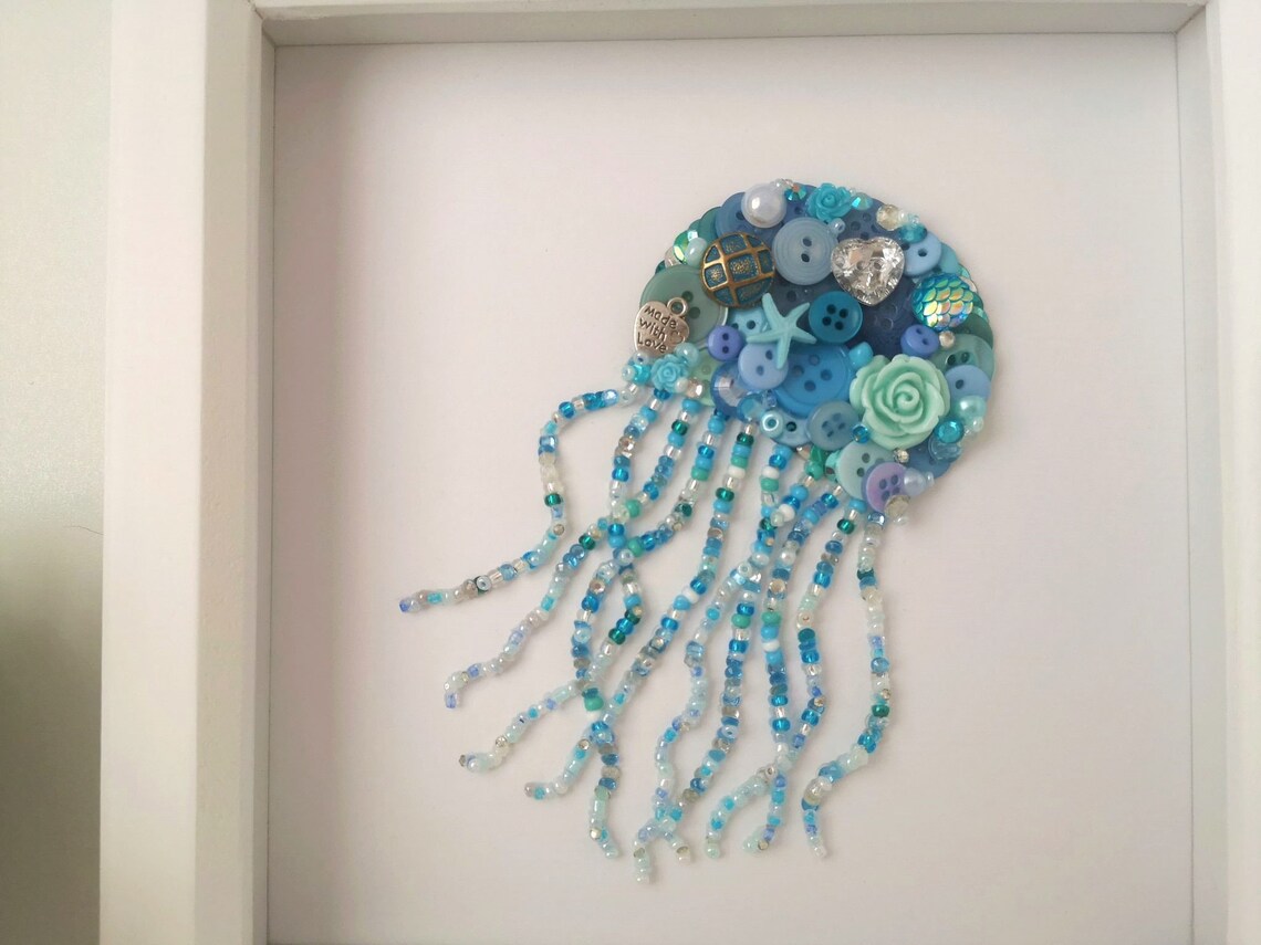 Button Art Jellyfish Picture Home Decor Unique Gifts Costal | Etsy