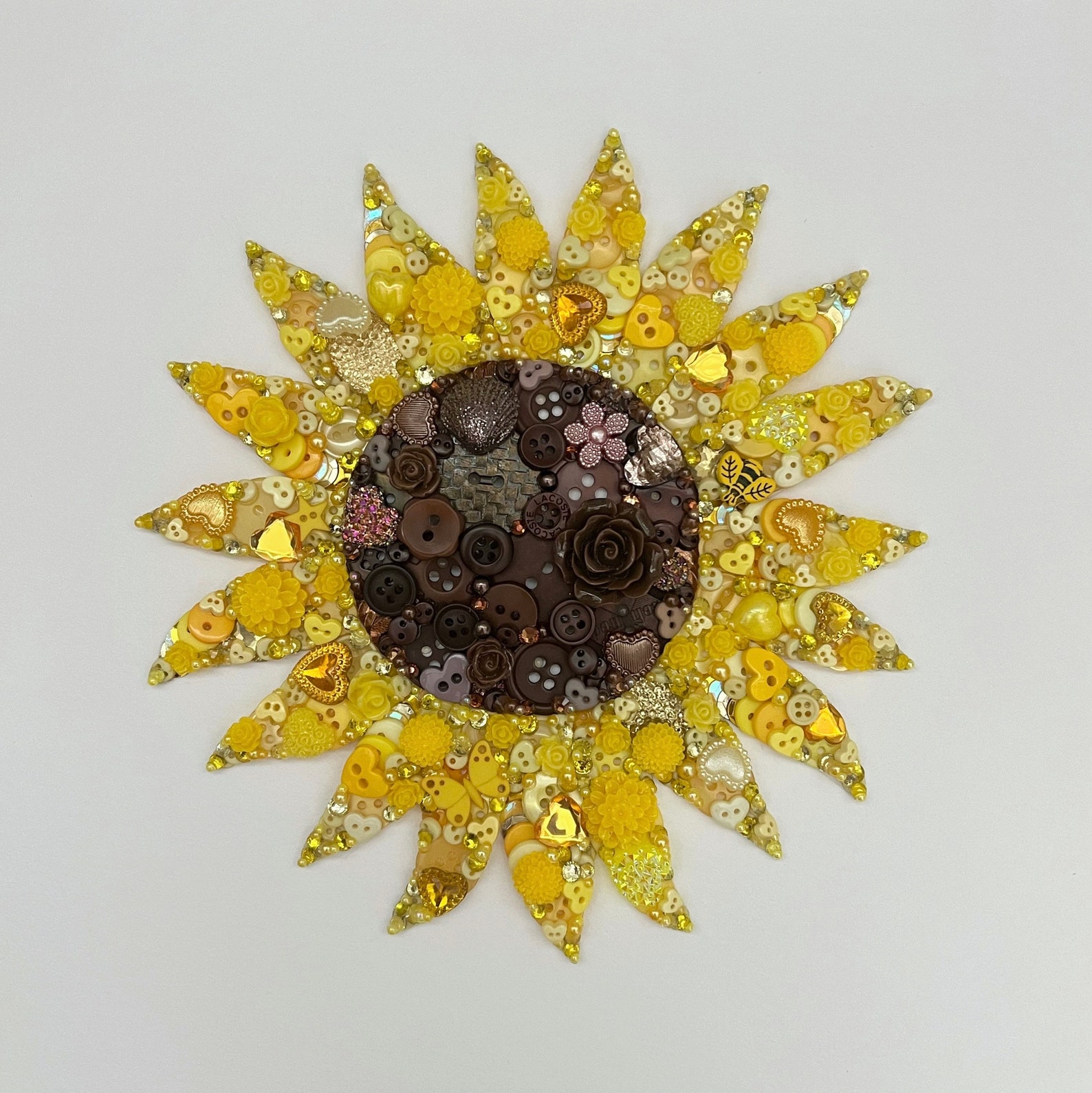 Sunflower Art, Button Art Picture, Home Decor, Sunflower Gifts, Nursery ...