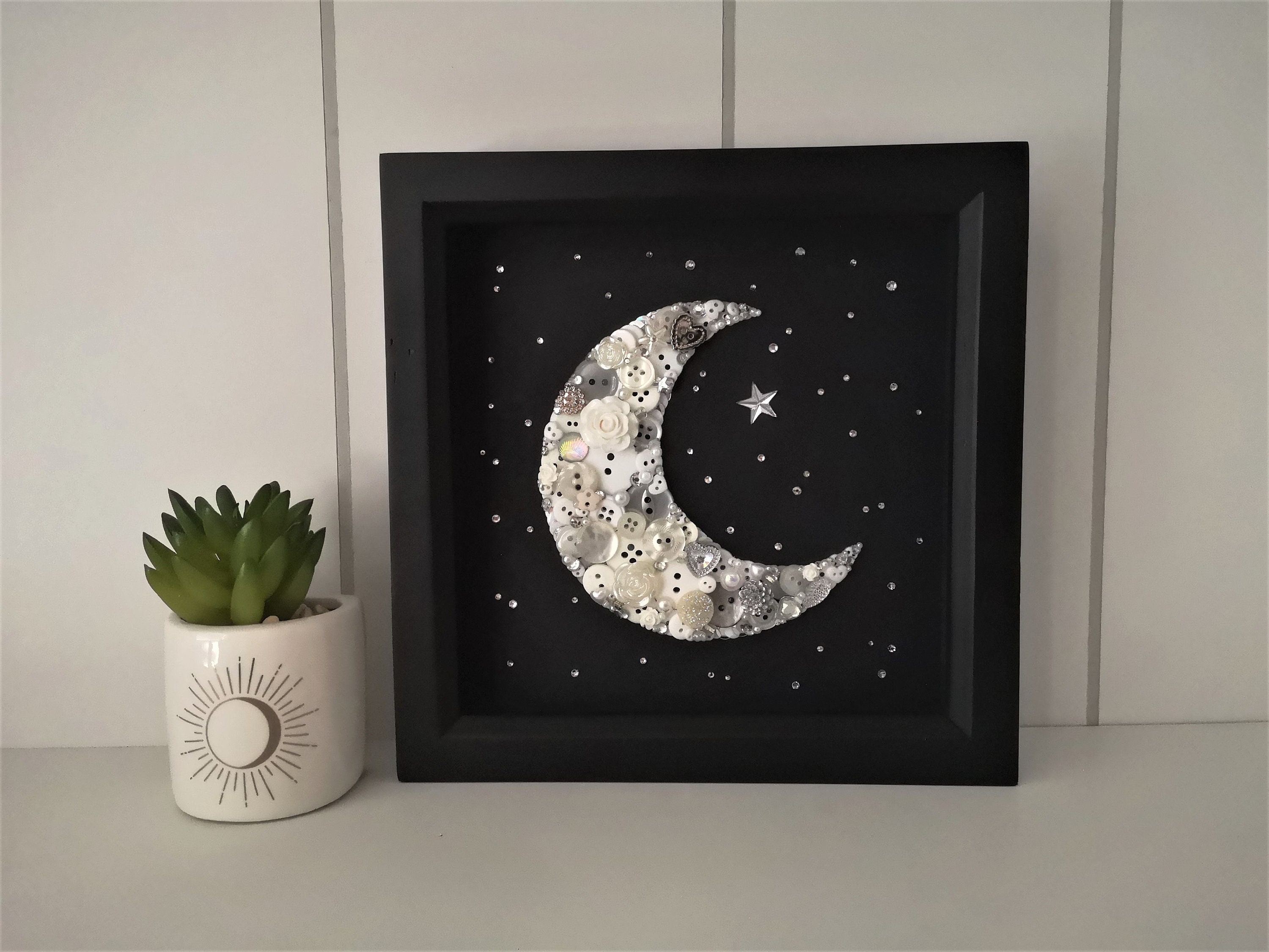 Button Moon Art Picture. Mini Button Moon Space Art | Etsy