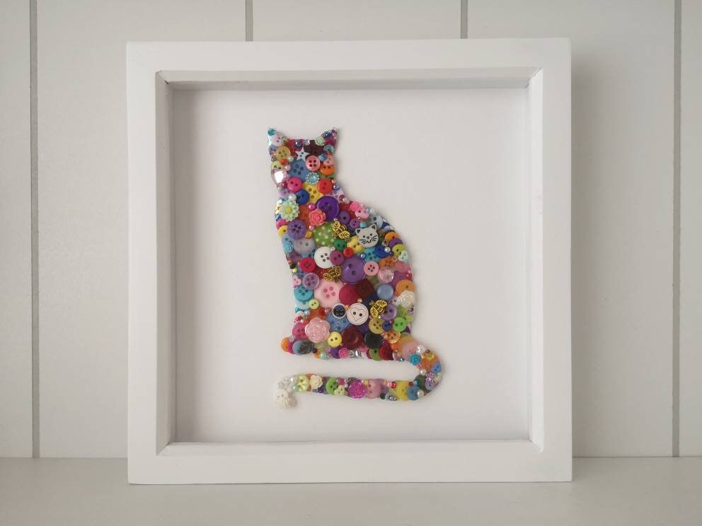 Cat Button Art Picture Unique Wall Art Home Decor Cat Lover - Etsy