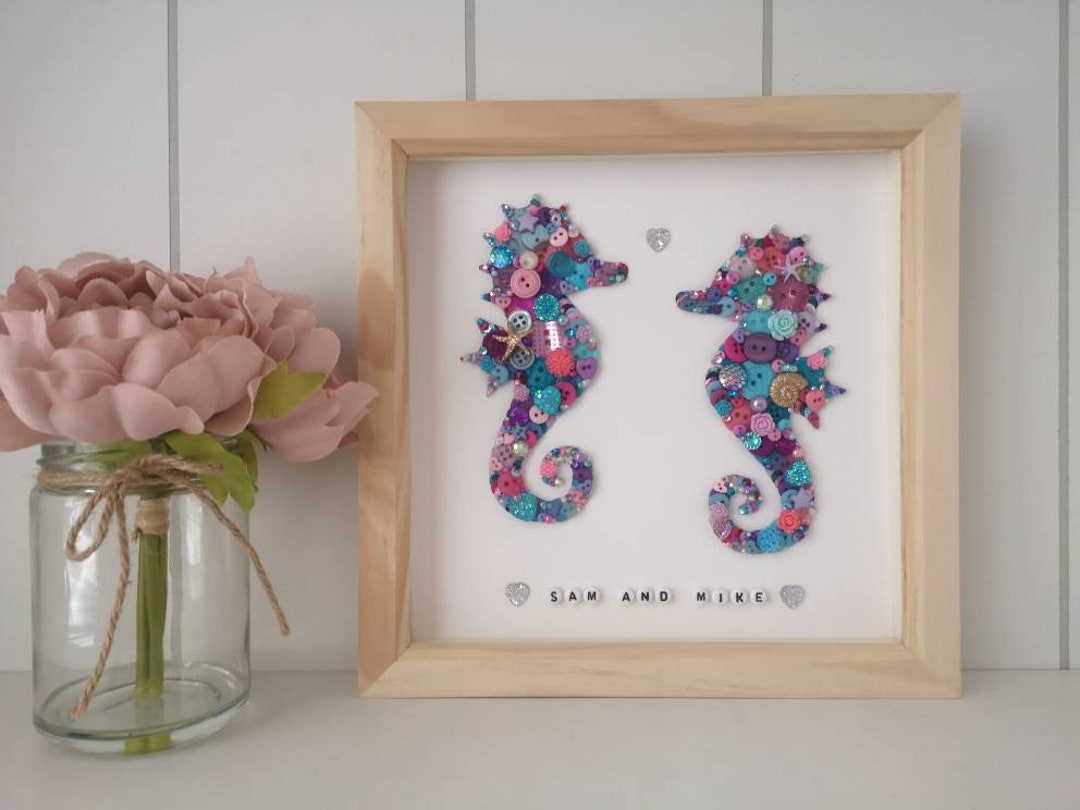 Seahorse Art, Button Art Picture, Personalised Gifts, Home Decor ...