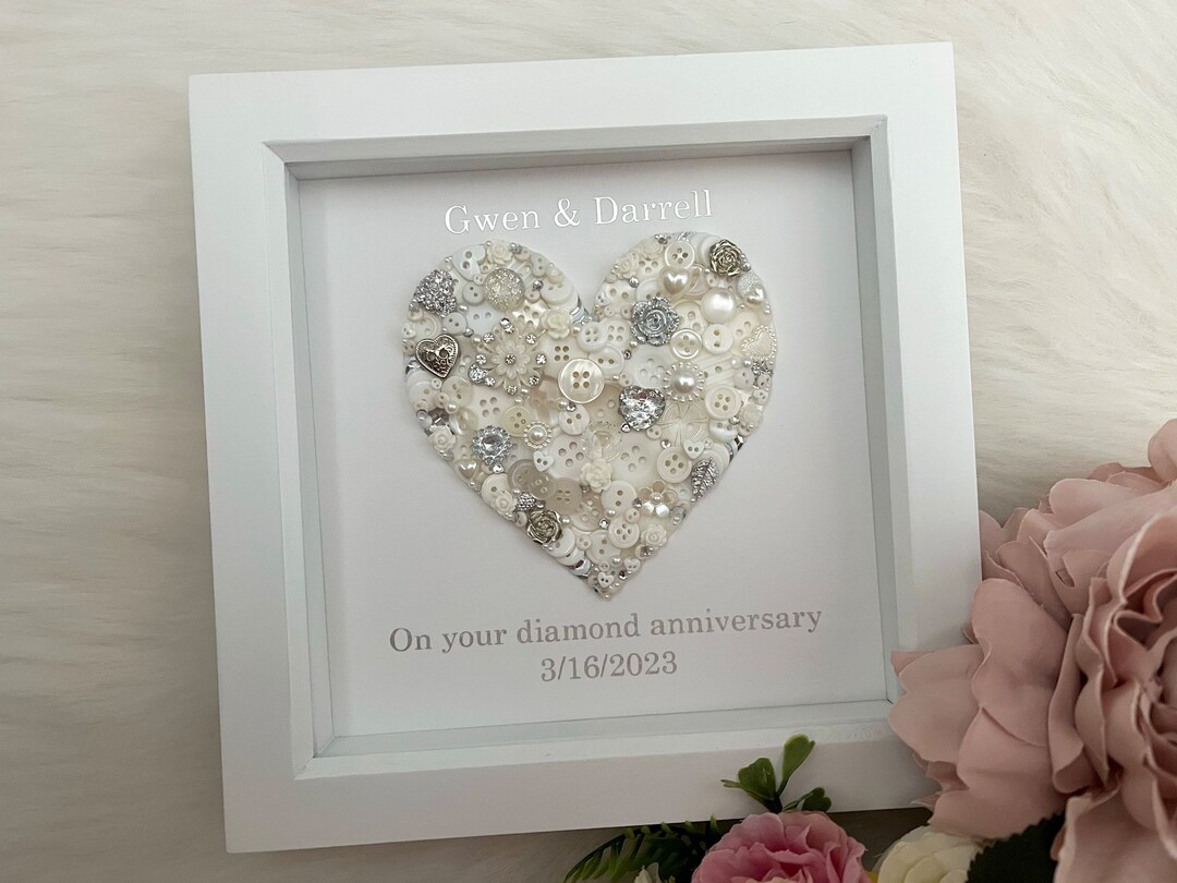 Heart Button Art Picture, Diamond Wedding Anniversary, Home Decor ...