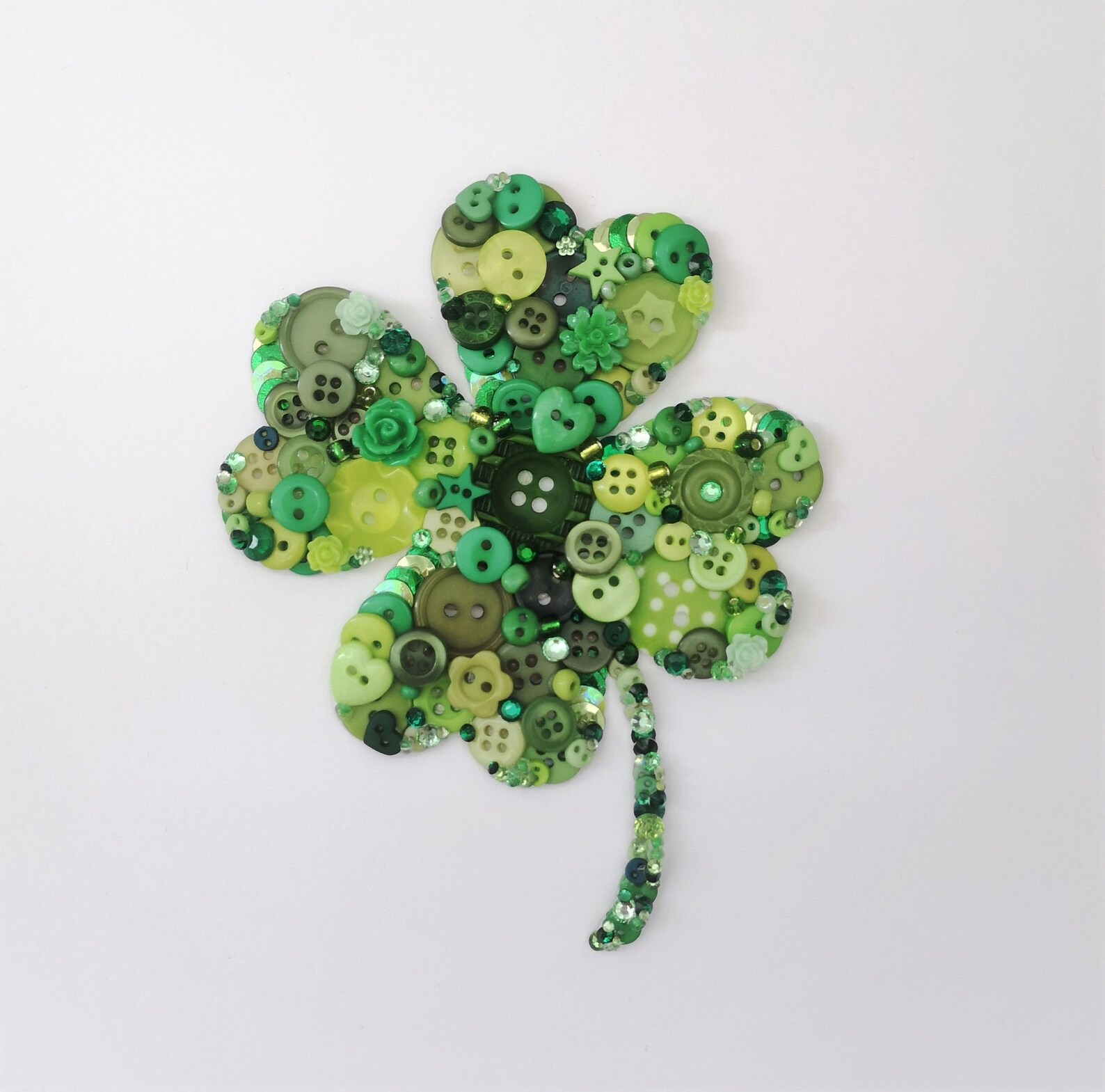 Button Art Shamrock Picture Four Leaf Clover Lucky Irish | Etsy