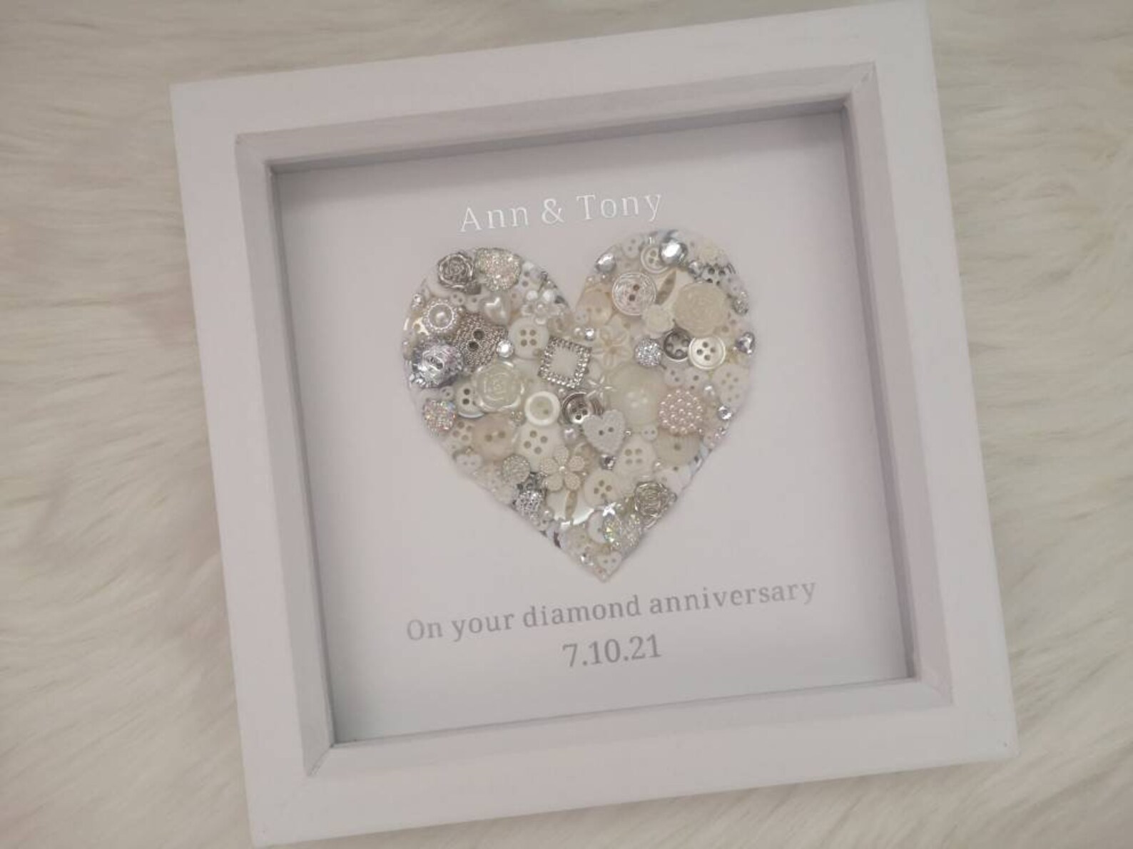 Heart Button Art Picture Diamond Wedding Anniversary Golden - Etsy