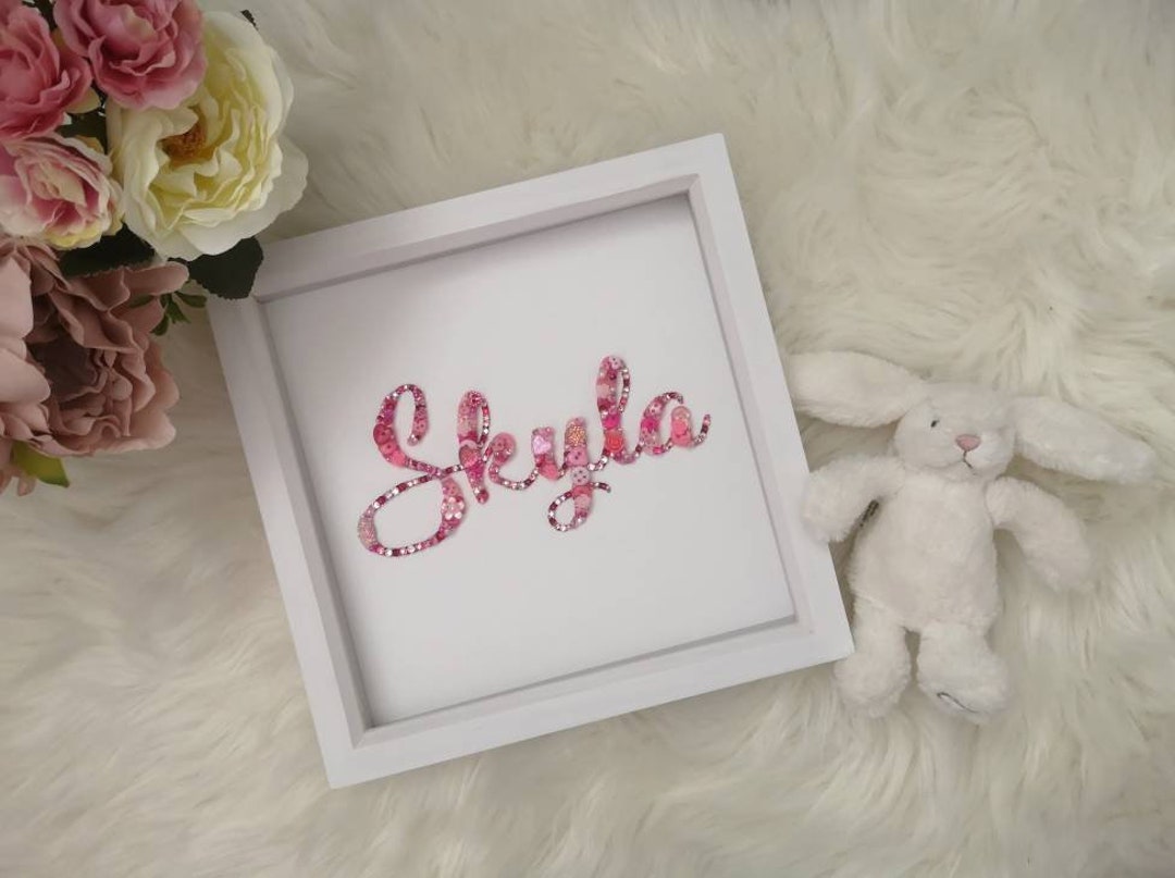 Baby Girl Name Frame, Button Art, Personalised Nursery Decor, Birthday ...