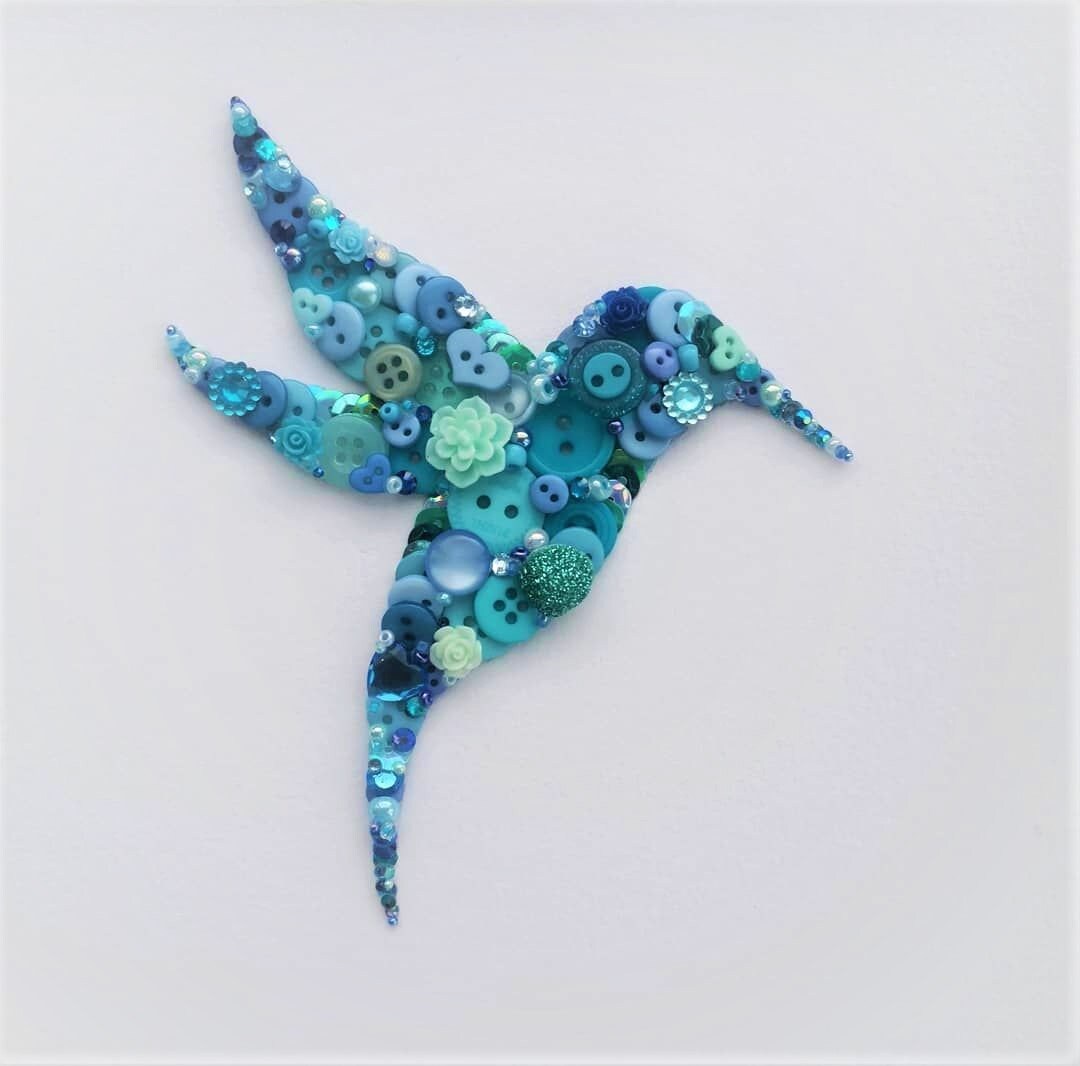 Hummingbird Button Art Picture Home and Nursery Decor Wall | Etsy