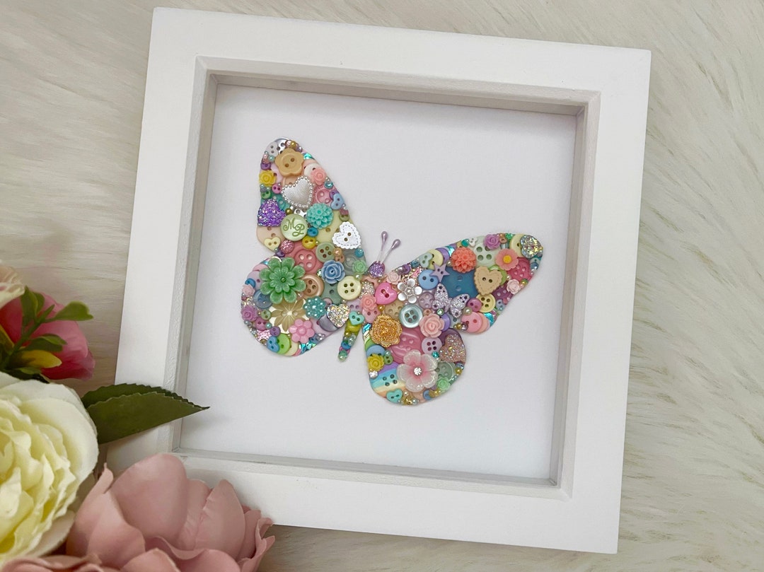 Butterfly Button Art Picture, Home and Nursery Decor, Girls Bedroom ...