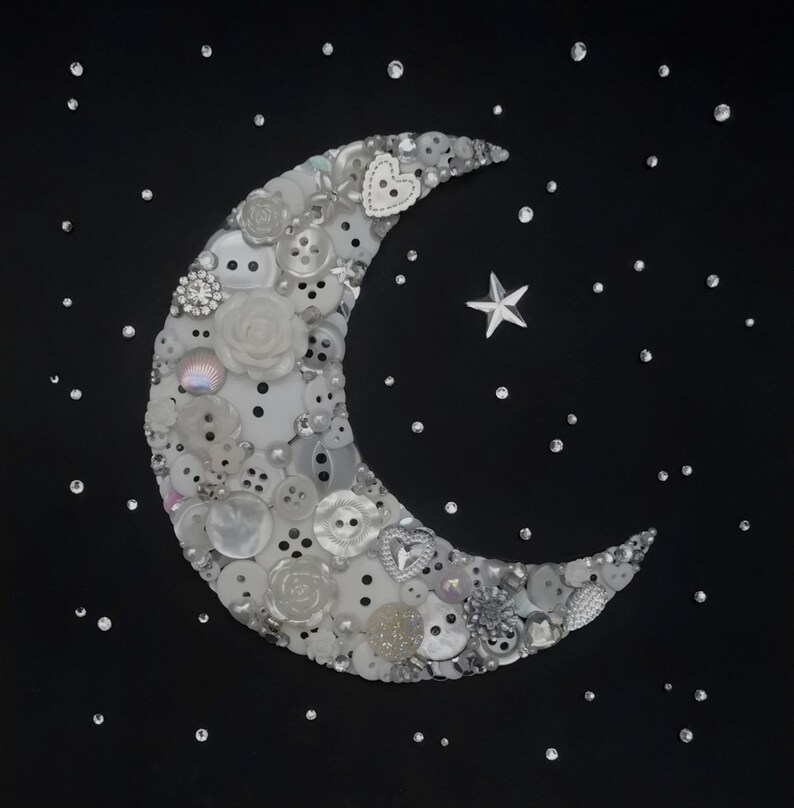 Button Moon Art Picture. Mini Button Moon Space Art | Etsy