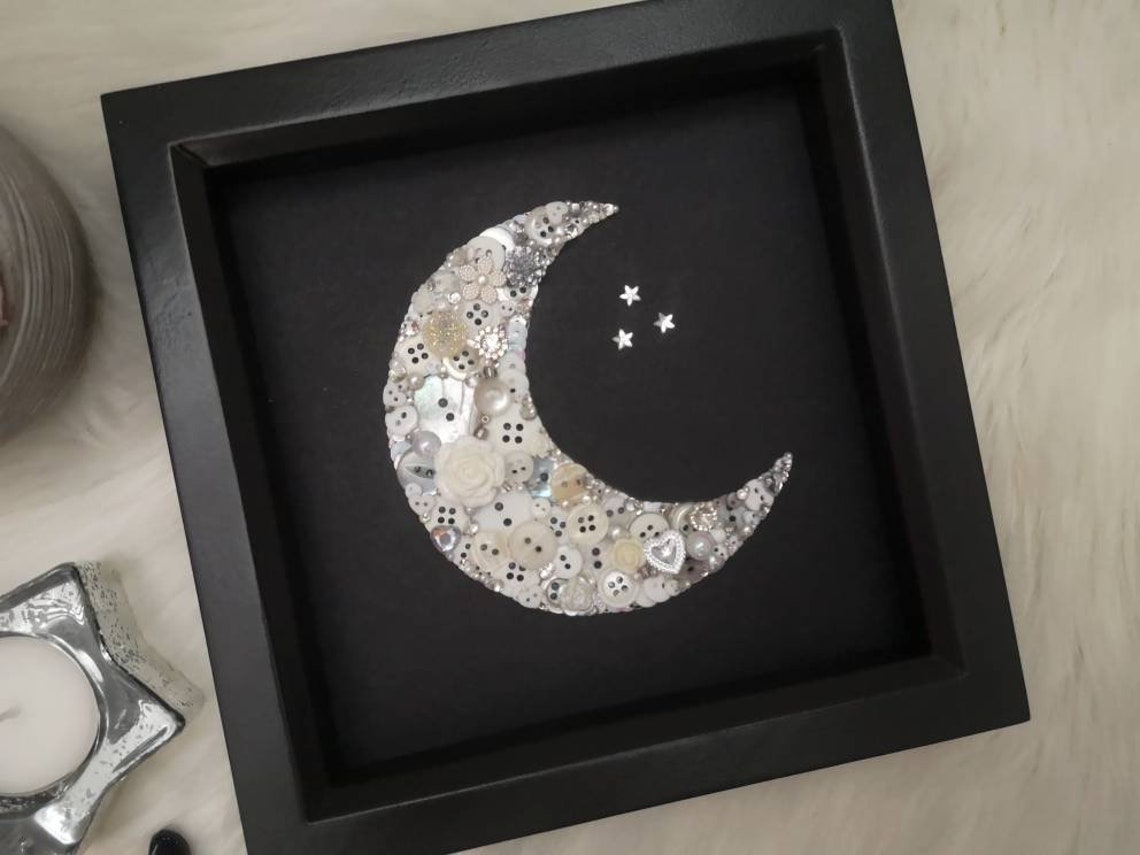 Button Moon Art Picture. Mini Button Moon Space Art | Etsy