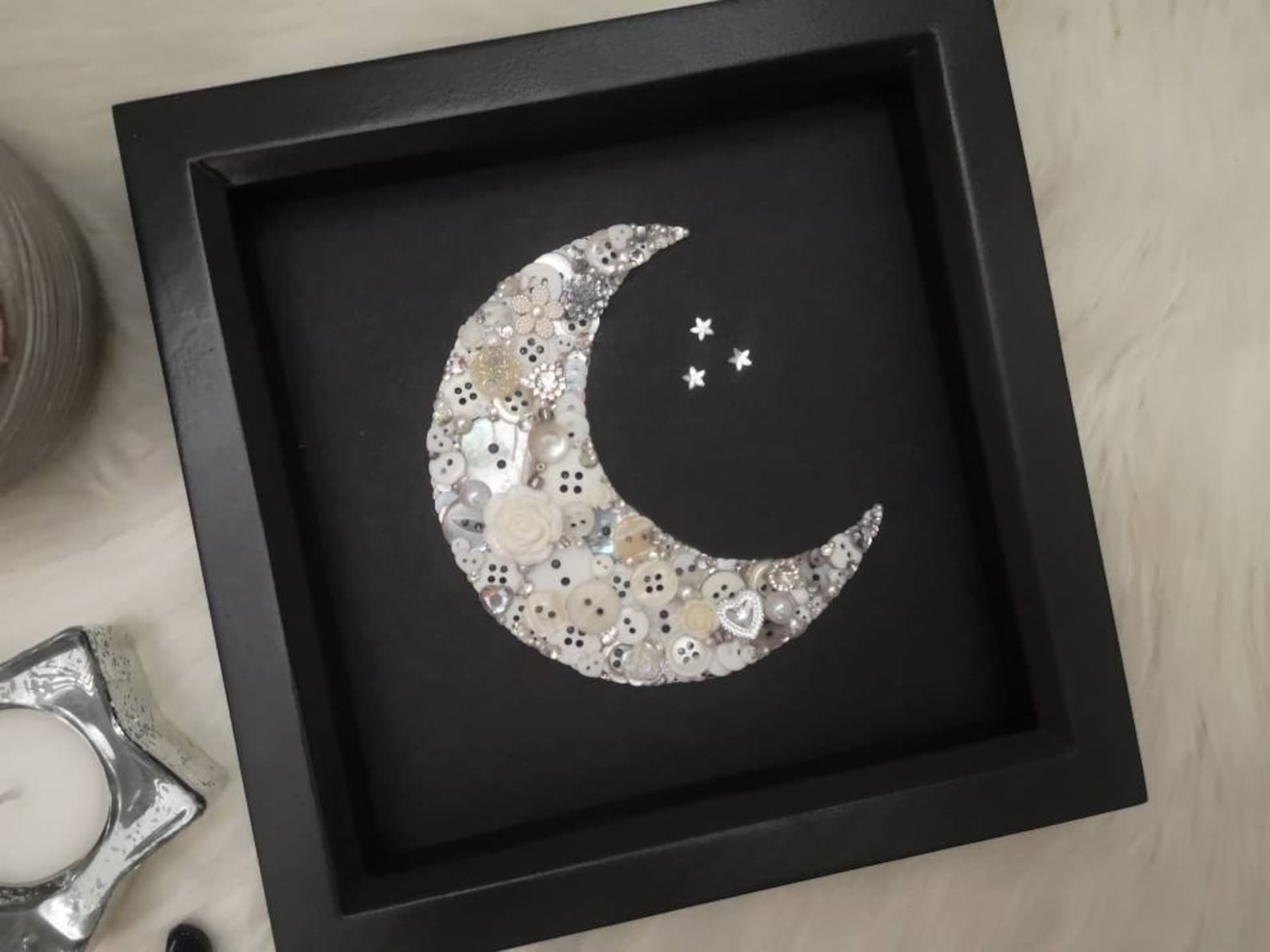 Button Moon Art Picture. Mini Button Moon Space Art | Etsy