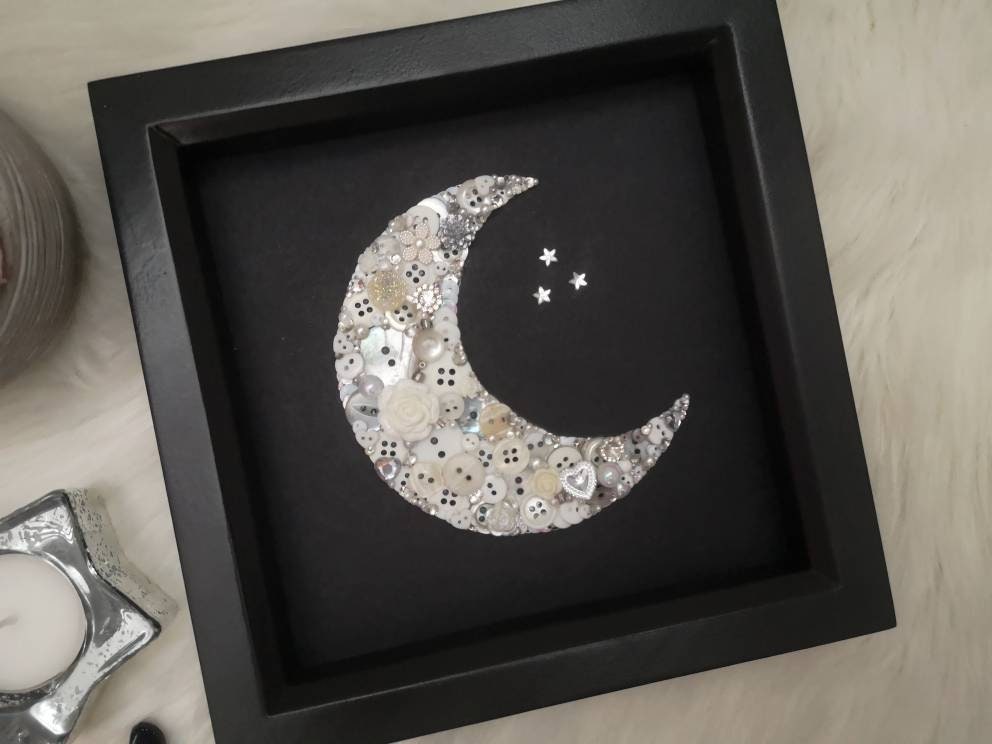 Button Moon Art Picture. Mini Button Moon Space Art | Etsy