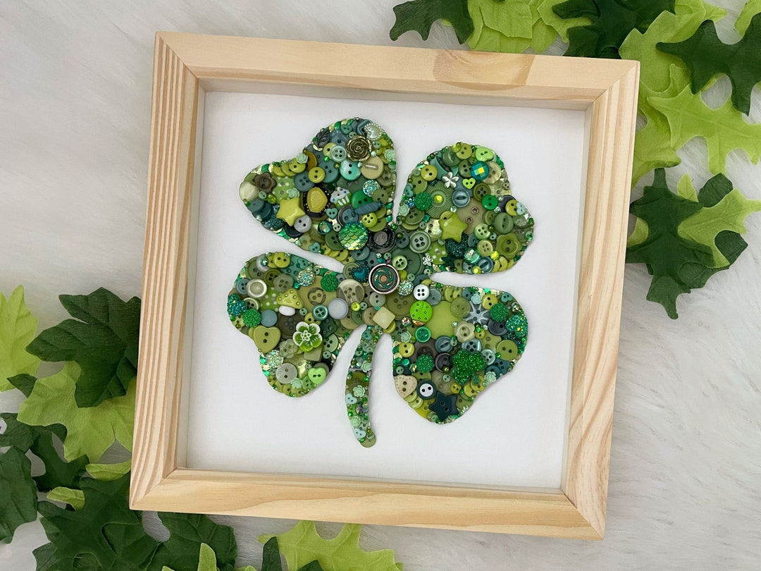 Four Leaf Clover Button Art, Shamrock Art, Lucky Irish Keepsake ...