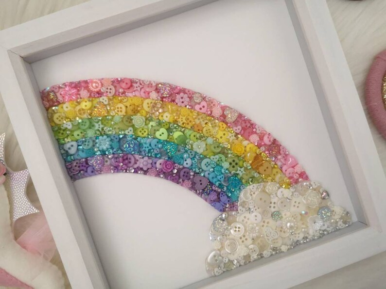 Button Art Picture Rainbow Art Home Decor Pastel Rainbow - Etsy