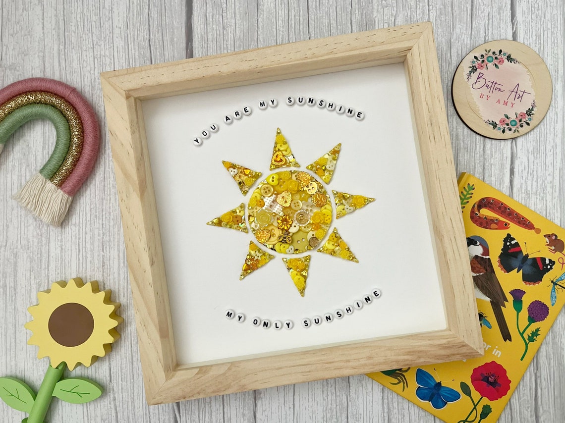Button Art Picture Sunshine Nursery Decor Sun Art - Etsy