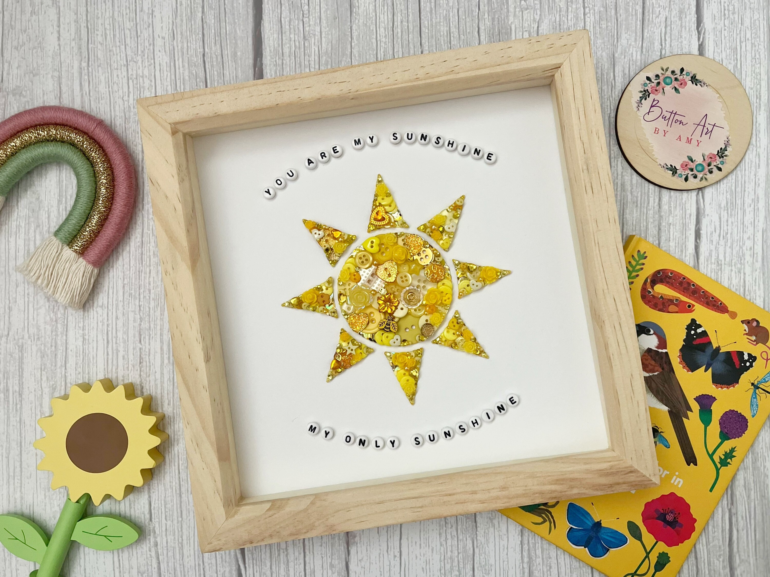 Button Art Picture Sunshine Nursery Decor Sun Art - Etsy