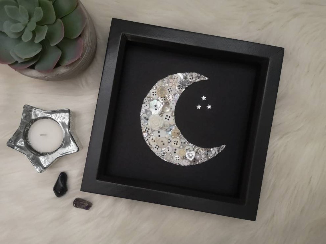 Button Moon Art Picture. Mini Button Moon Space Art | Etsy
