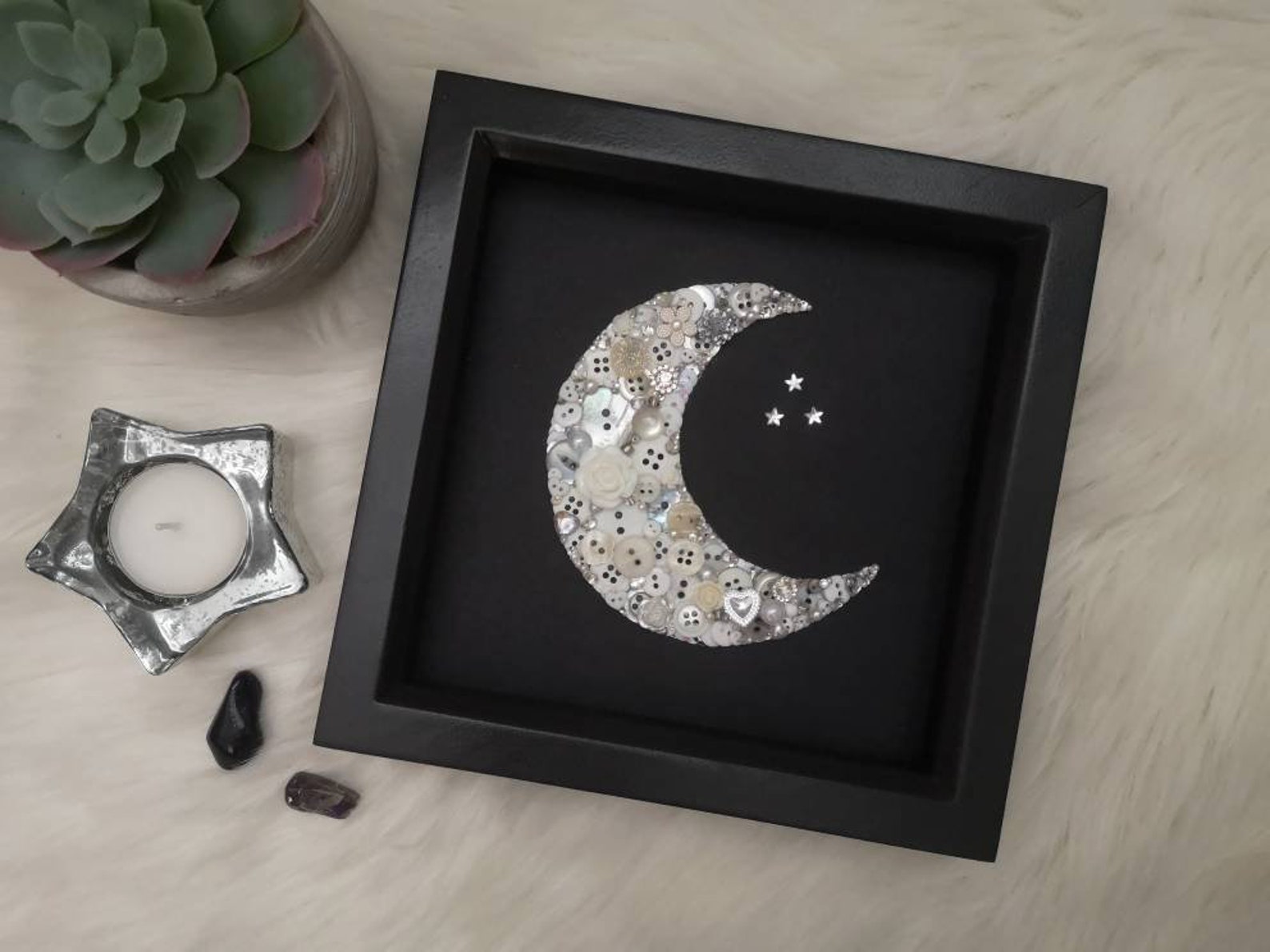 Button Moon Art Picture. Mini Button Moon Space Art | Etsy