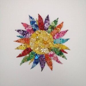 Button Art Sunflower Picture Rainbow Sunflower Home Decor - Etsy
